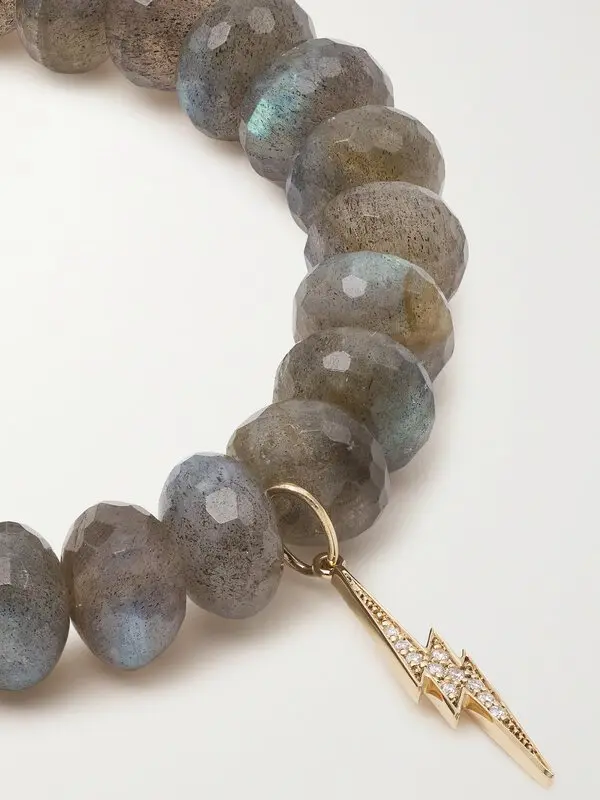 SYDNEY EVAN Lightning Bolt 14-karat Gold, Labradorite And Diamond Bracelet
