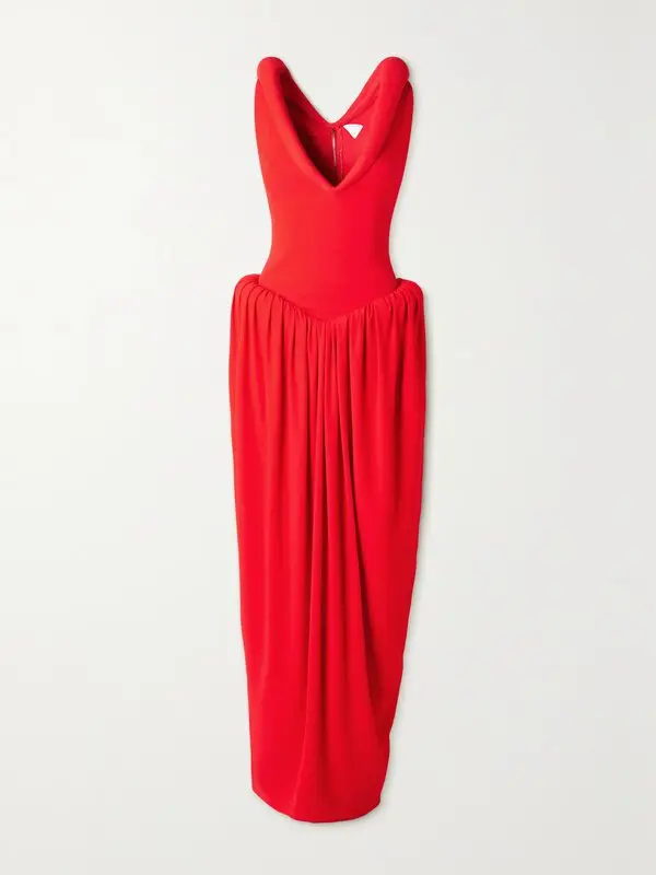 Bottega Veneta Gathered Bouclé Maxi Dress - Red