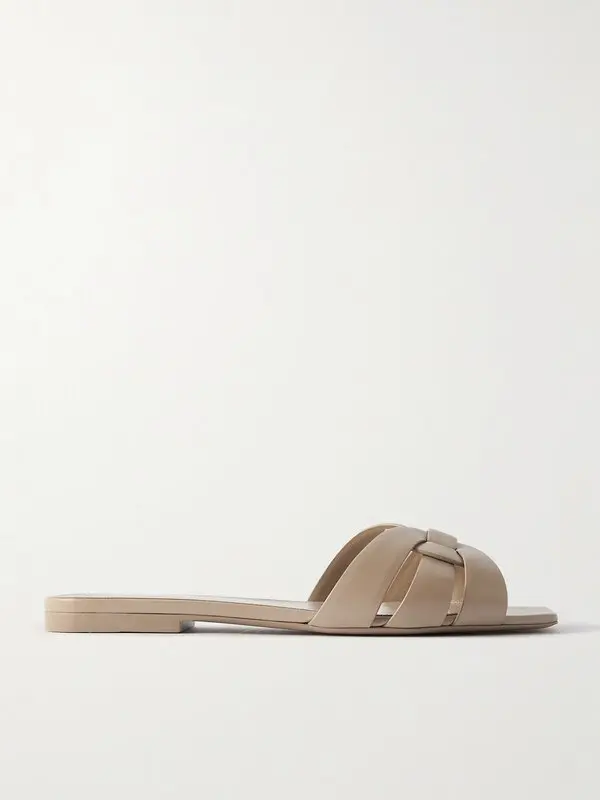 Saint Laurent Tribute Woven Leather Slides - Neutrals