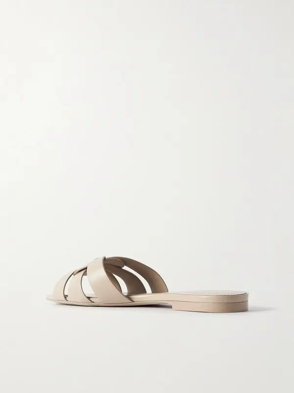 Saint Laurent Tribute Woven Leather Slides - Neutrals