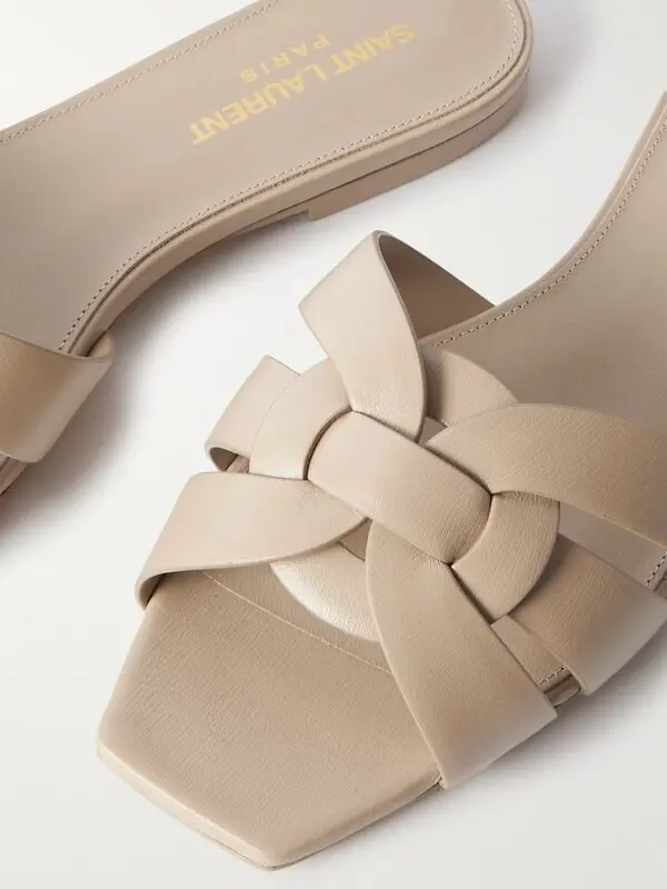 Saint Laurent Tribute Woven Leather Slides - Neutrals