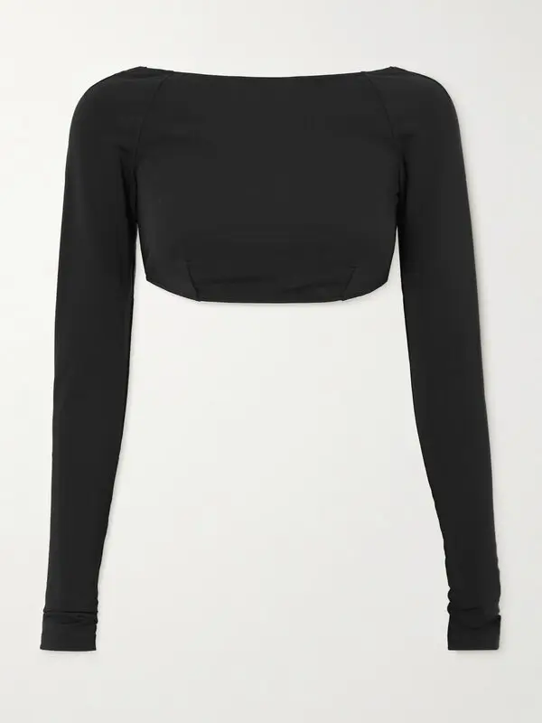 Emilio Pucci Cropped Stretch-crepe Top With Silk Trim - Black