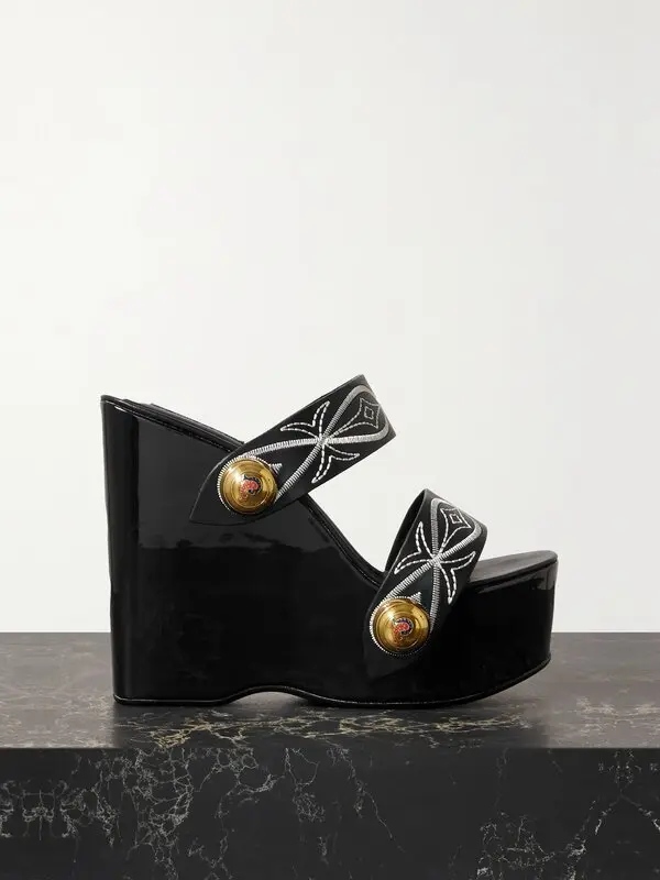 Emilio Pucci Embellished Leather Wedge Sandals