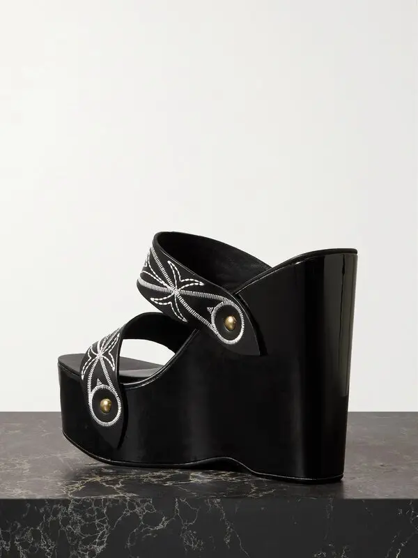 Emilio Pucci Embellished Leather Wedge Sandals