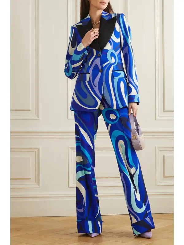 Emilio Pucci Marmo Satin-trimmed Printed Wool-blend Twill Blazer