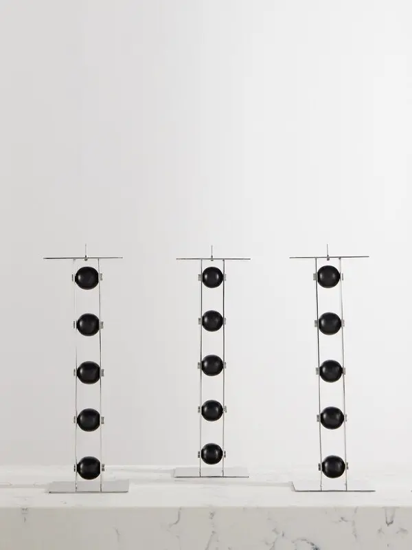 FOURTH STREET Set Of Three Iron And Steel Candlesticks - Silver