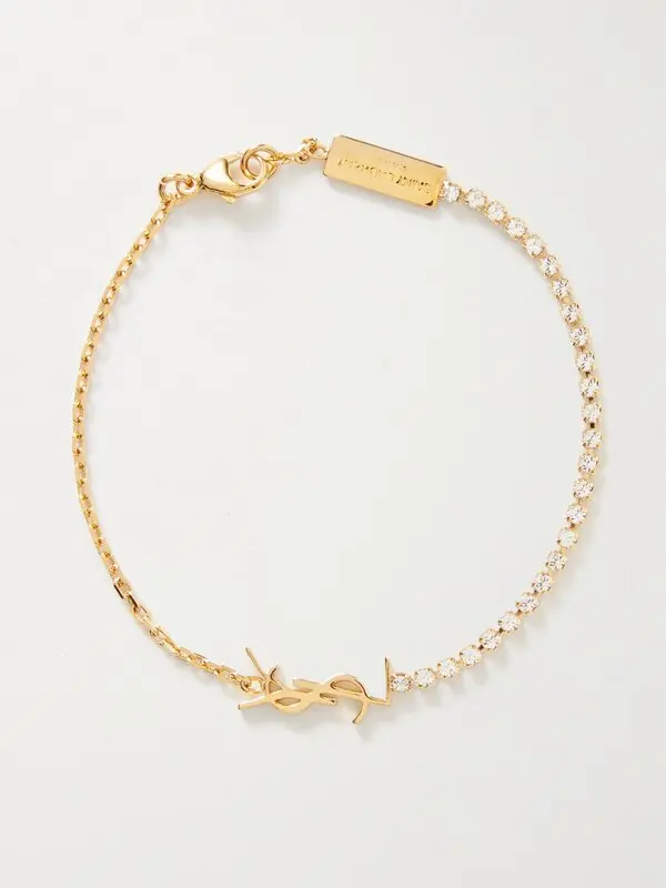 Saint Laurent Cassandre Crystal Bracelet - Gold