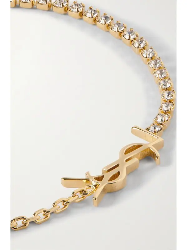 Saint Laurent Cassandre Crystal Bracelet - Gold