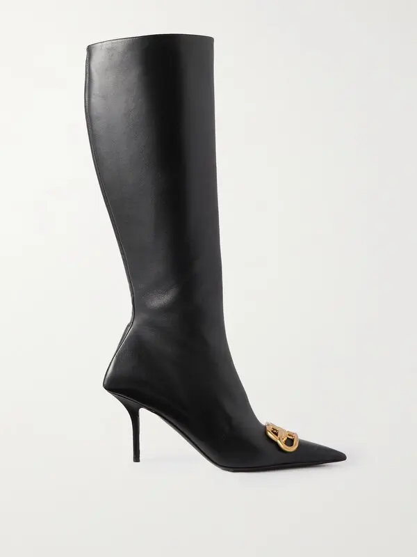 Balenciaga Embellished Leather Knee High Boots - Black