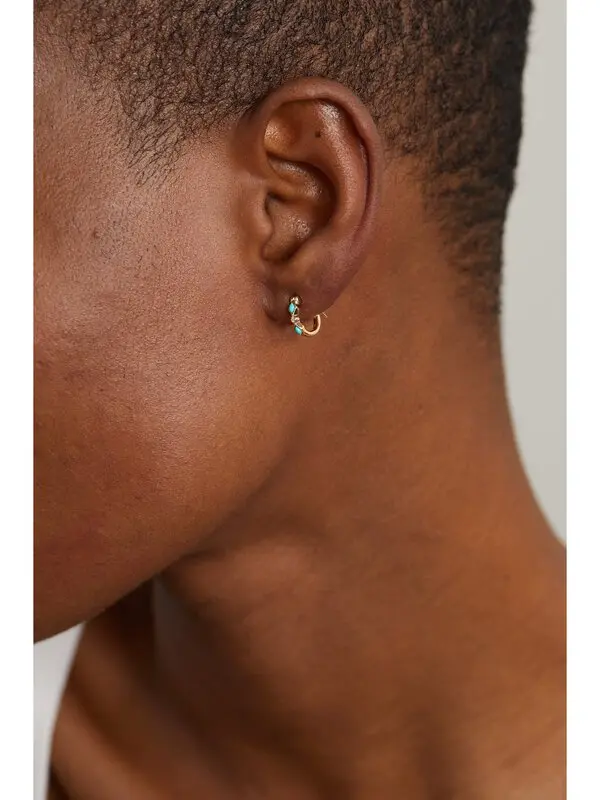 SYDNEY EVAN 14-karat Turquoise And Diamond Hoop Earrings
