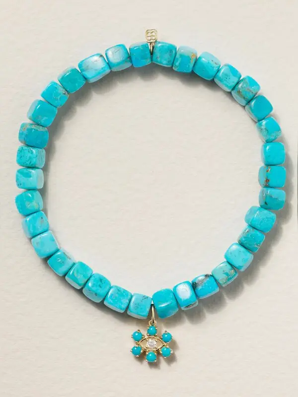 SYDNEY EVAN 14k Gold Evil Eye Turquoise Bracelet - Blue