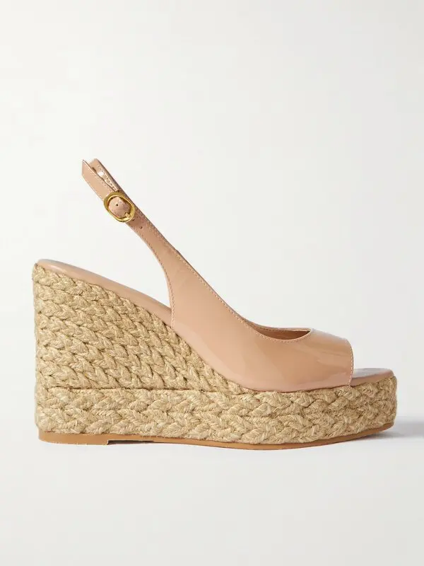 STUART WEITZMAN Patent-leather Wedge Espadrille Slingback Sandals