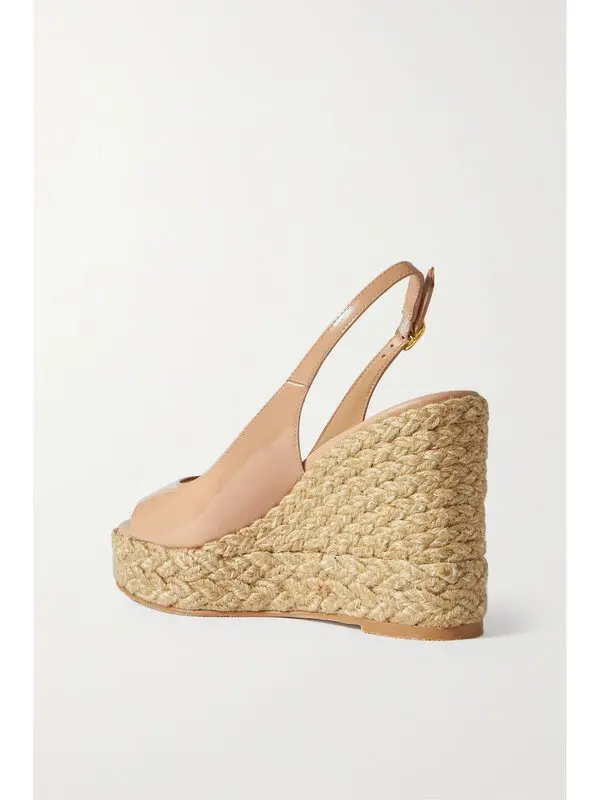 STUART WEITZMAN Patent-leather Wedge Espadrille Slingback Sandals