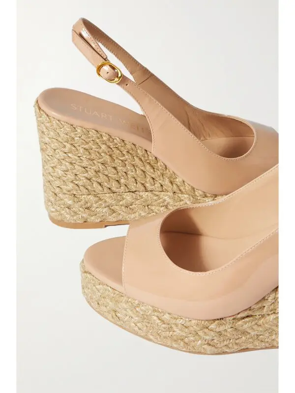 STUART WEITZMAN Patent-leather Wedge Espadrille Slingback Sandals