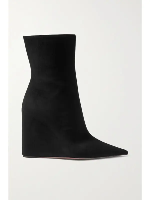 Amina Muaddi Pernille Suede Wedge Ankle Boots - Black