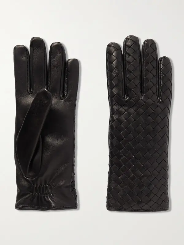 Bottega Veneta Intrecciato Leather Gloves - Black