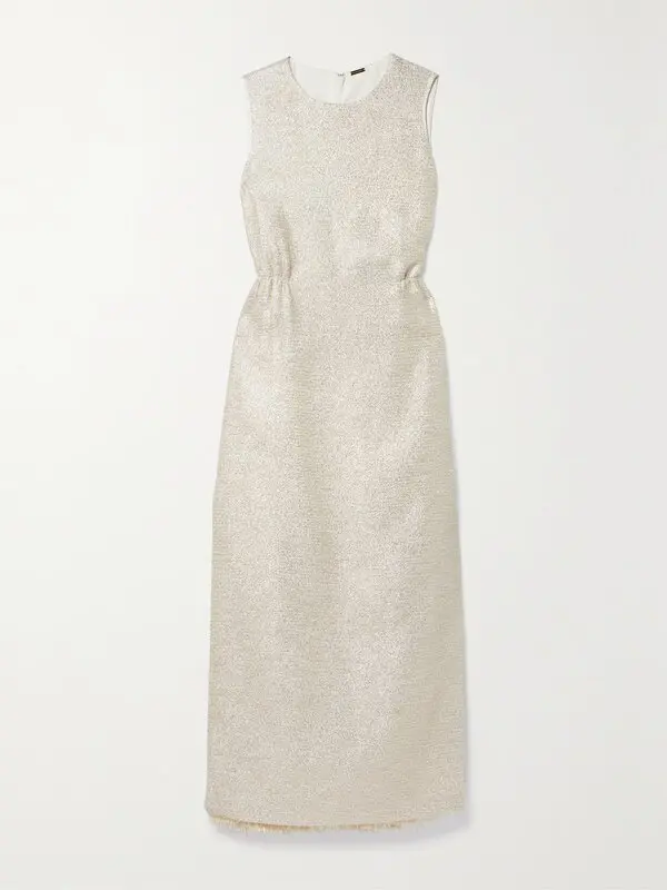 Adam Lippes Fringed Tweed Maxi Dress - Metallic