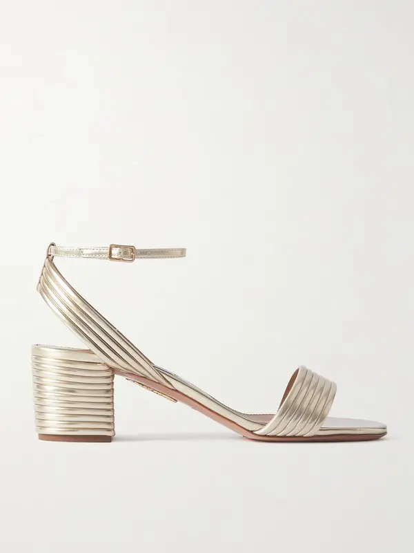 AQUAZZURA Sundance 50 Metallic Vegan Material Sandals - Gold