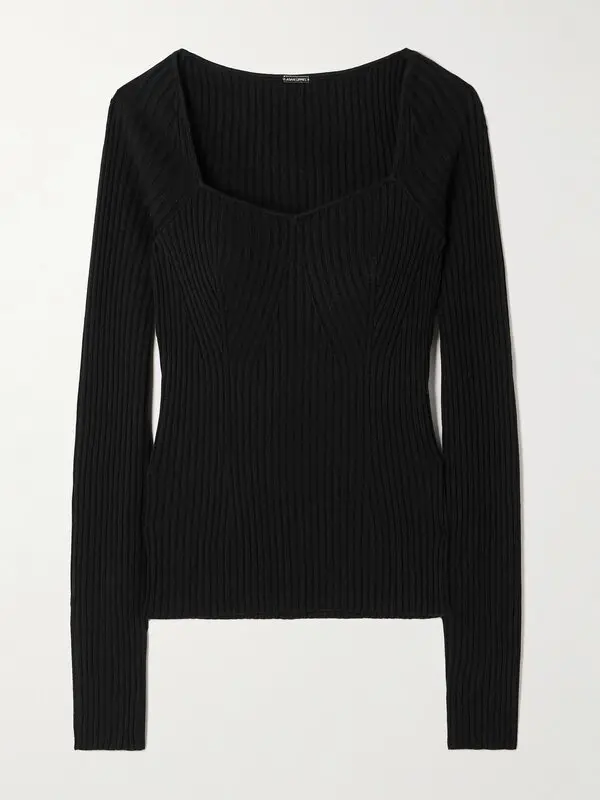 Adam Lippes Florentine Ribbed Silk And Cashmere-blend Top - Black