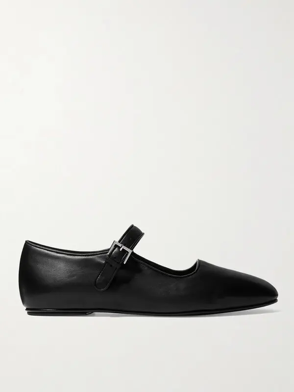 THE ROW Ava Leather Mary Jane Ballet Flats - Black