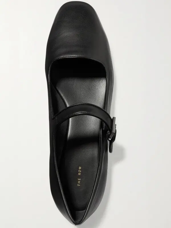 THE ROW Ava Leather Mary Jane Ballet Flats - Black