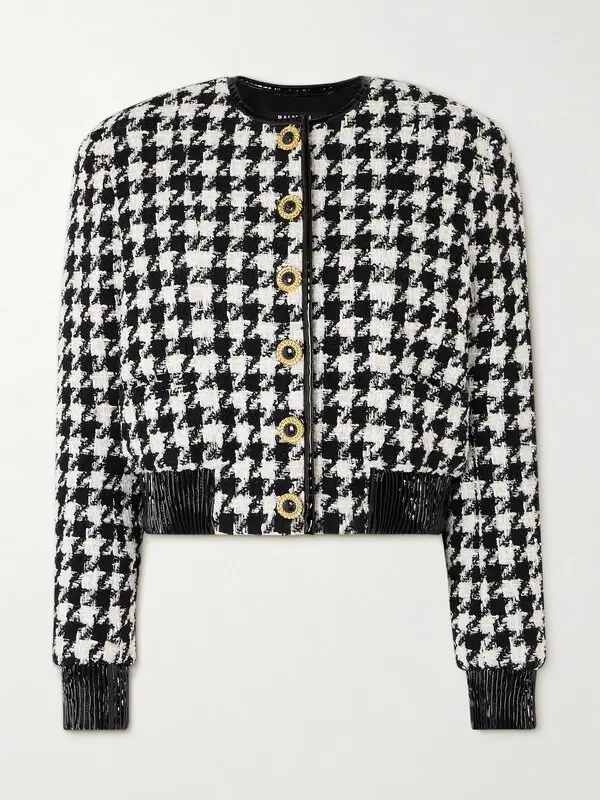 Balmain Houndstooth Tweed Jacket With Faux Patent Leather Trims