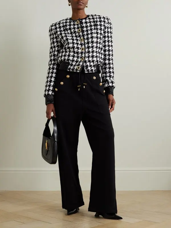 Balmain Houndstooth Tweed Jacket With Faux Patent Leather Trims