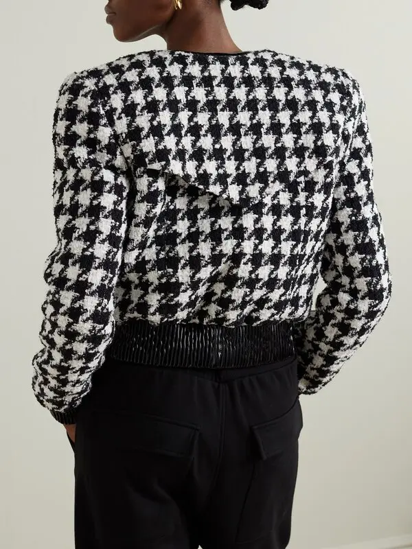 Balmain Houndstooth Tweed Jacket With Faux Patent Leather Trims