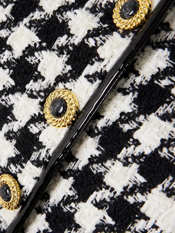 Balmain Houndstooth Tweed Jacket With Faux Patent Leather Trims