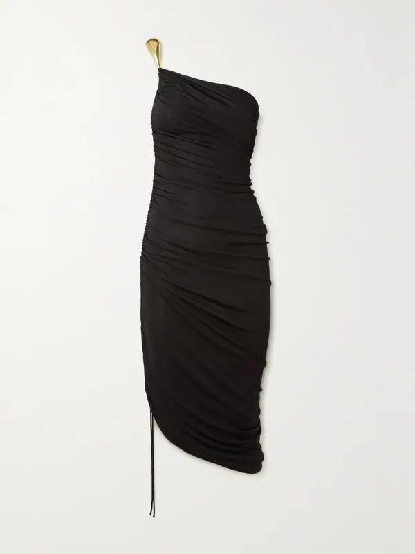 Bottega Veneta One-shoulder Asymmetric Midi Dress - Black