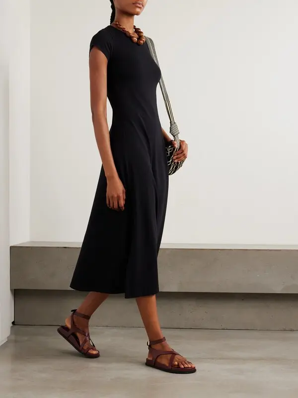 Another Tomorrow Organic Cotton & Tencel Jersey Midi Dress - Black