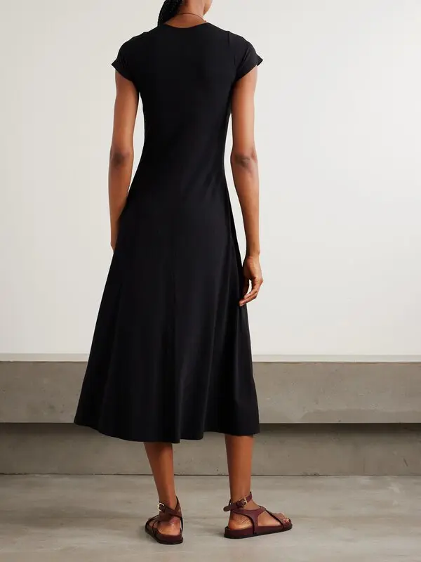 Another Tomorrow Organic Cotton & Tencel Jersey Midi Dress - Black