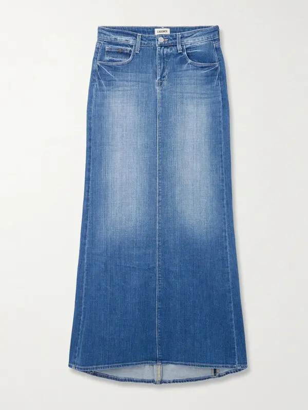 L'Agence Kailani Denim Maxi Skirt - Blue