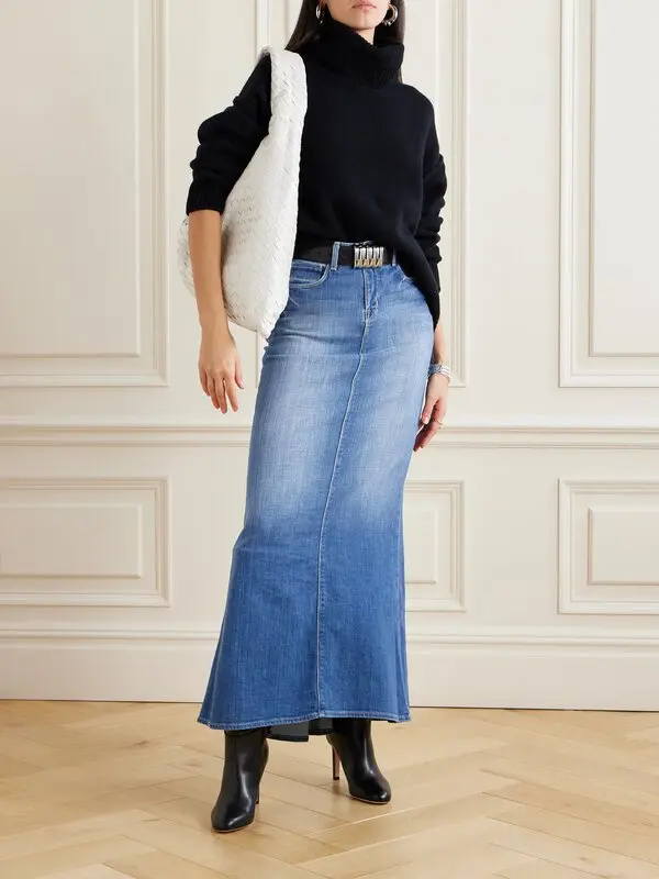 L'Agence Kailani Denim Maxi Skirt