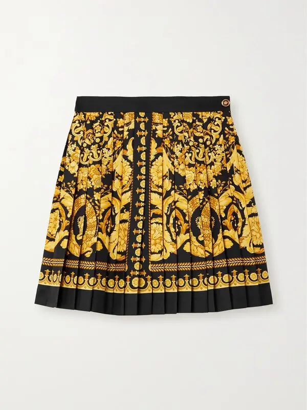 Versace Pleated Printed Silk-twill Mini Skirt - Gold