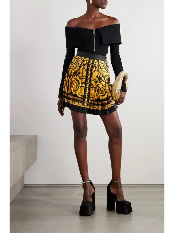 Versace Pleated Printed Silk-twill Mini Skirt