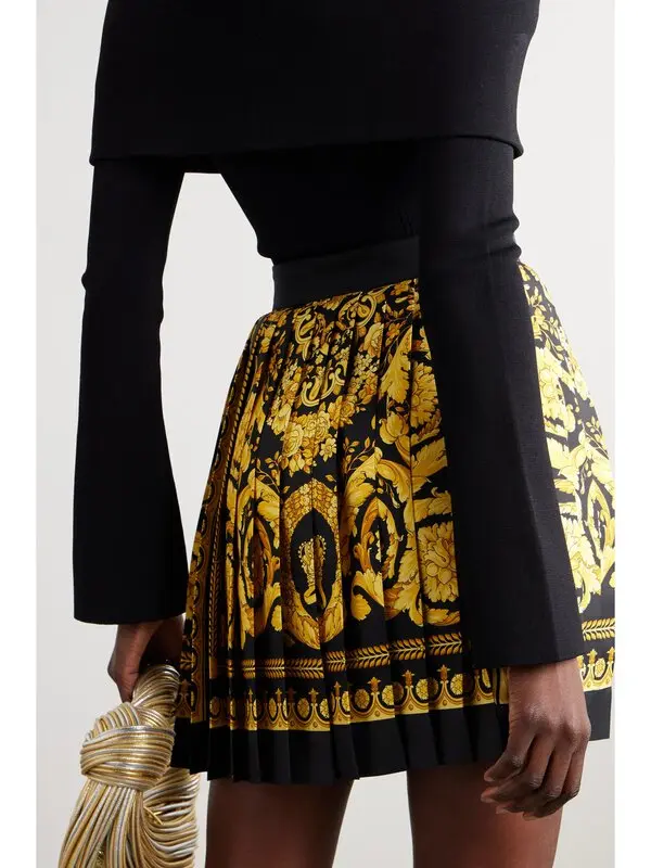 Versace Pleated Printed Silk-twill Mini Skirt