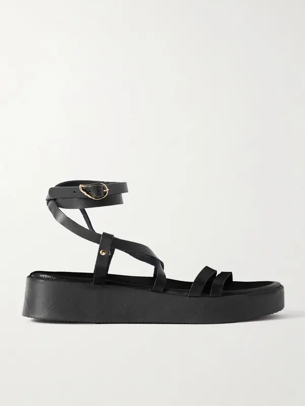 ANCIENT GREEK SANDALS Aristea Leather Platform Sandals - Black