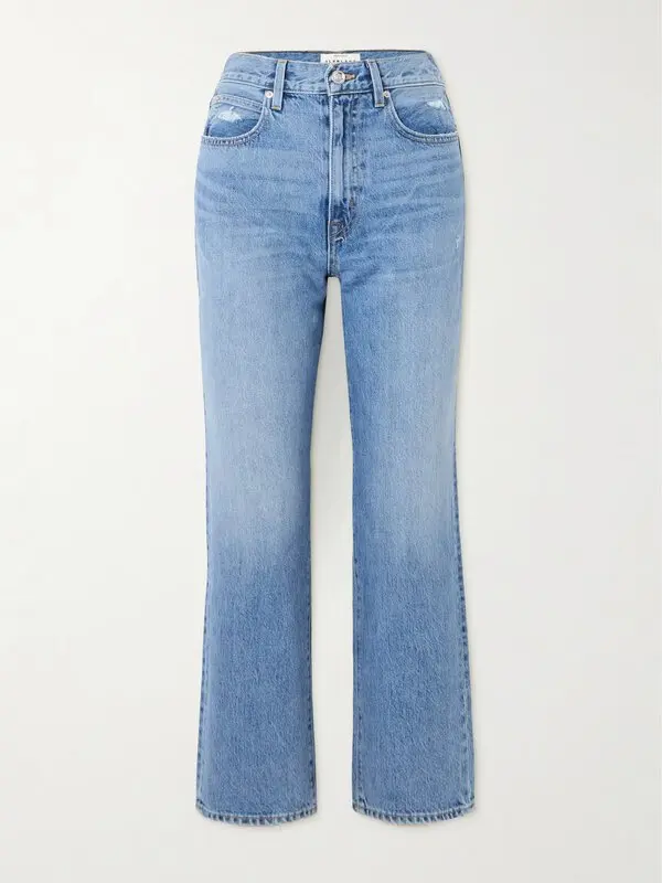 SLVRLAKE London Cropped Distressed Straight-leg Jeans - Blue