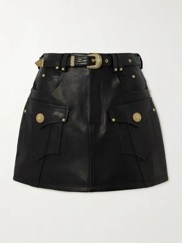 Balmain Embellished Leather Mini Skirt