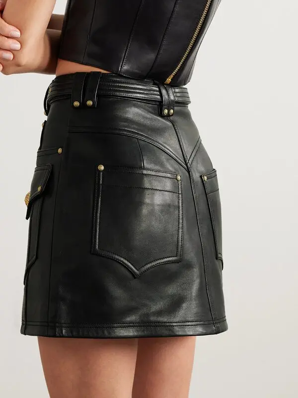 Balmain Embellished Leather Mini Skirt