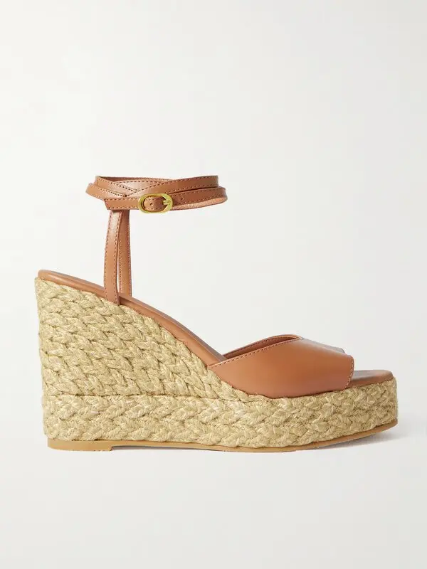 STUART WEITZMAN Leather Espadrille Wedge Sandals - Brown