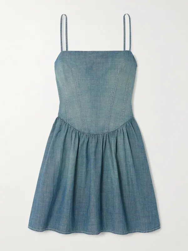 RE/DONE Net Sustain + Pamela Anderson Organic Cotton-chambray Mini Dress - Blue