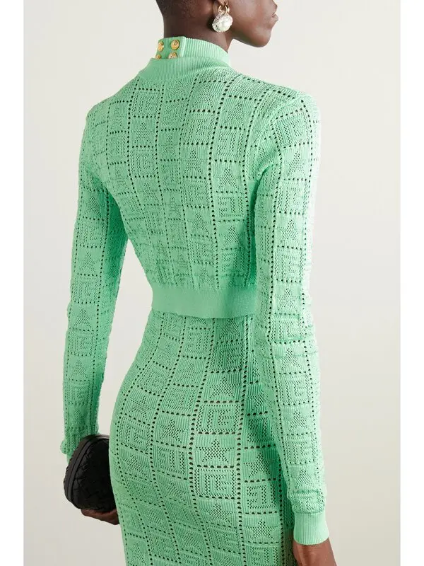 Balmain Cropped Pointelle-knit Cardigan