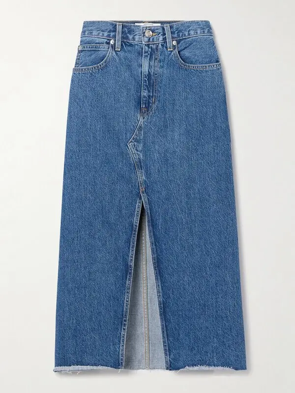 SLVRLAKE Frayed Denim Midi Skirt - Blue