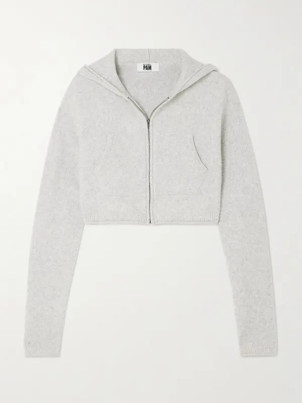 RE/DONE Net Sustain + Pamela Anderson Cropped Brushed Organic Cotton-blend Hoodie - Gray