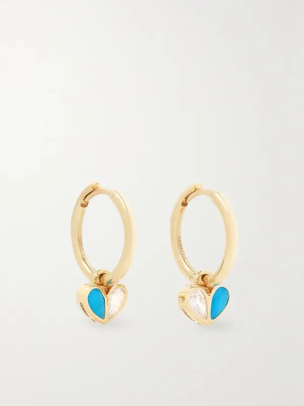 GEMELLA JEWELS 18-karat Diamond And Turquoise Hoop Earrings - Gold