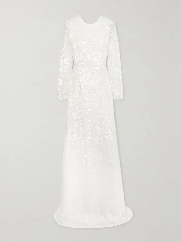 Erdem Sequined Chiffon Gown - Neutrals