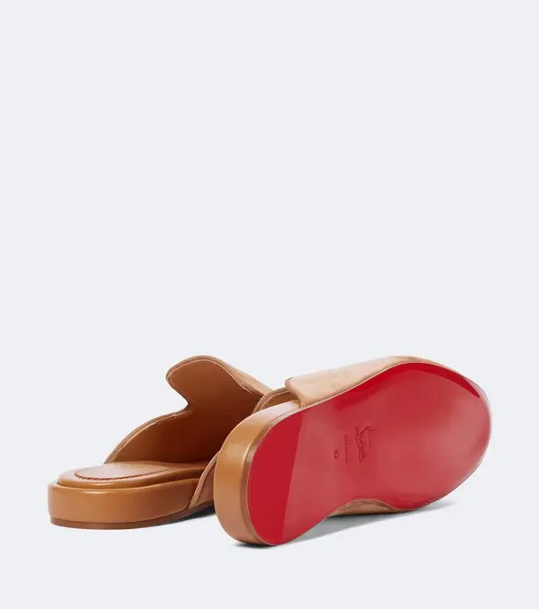 CHRISTIAN LOUBOUTIN Navy Coolito Flat Mules - Brown