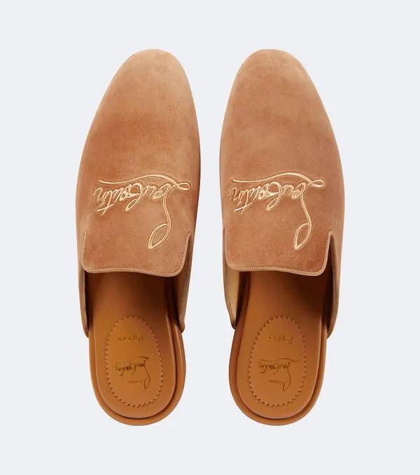 CHRISTIAN LOUBOUTIN Navy Coolito Flat Mules - Brown